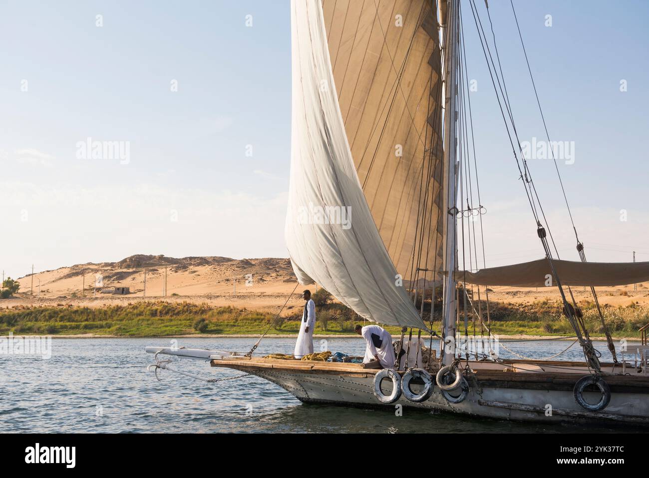 Dahabeah under sail, passenger river boat of the Lazuli fleet, sailing ...