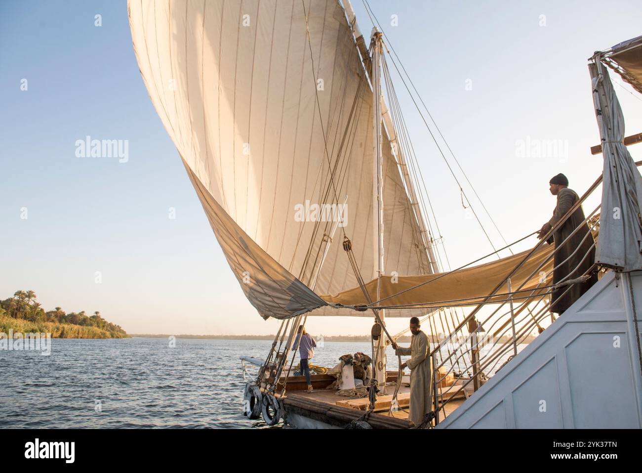 Dahabeah under sail, passenger river boat of the Lazuli fleet, sailing ...