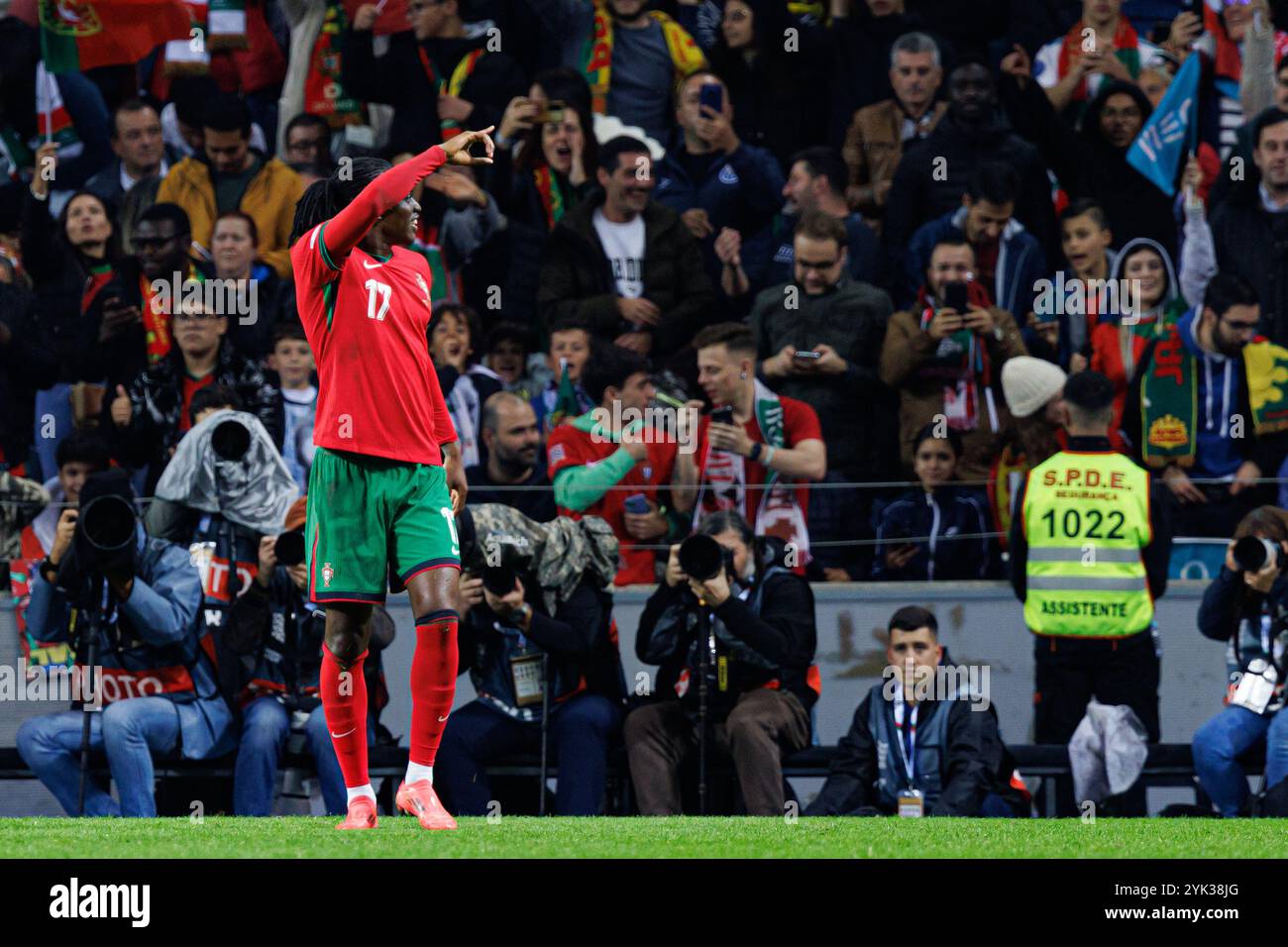 Rafael Leao seen celebrating after scoring goal during UEFA Nations ...
