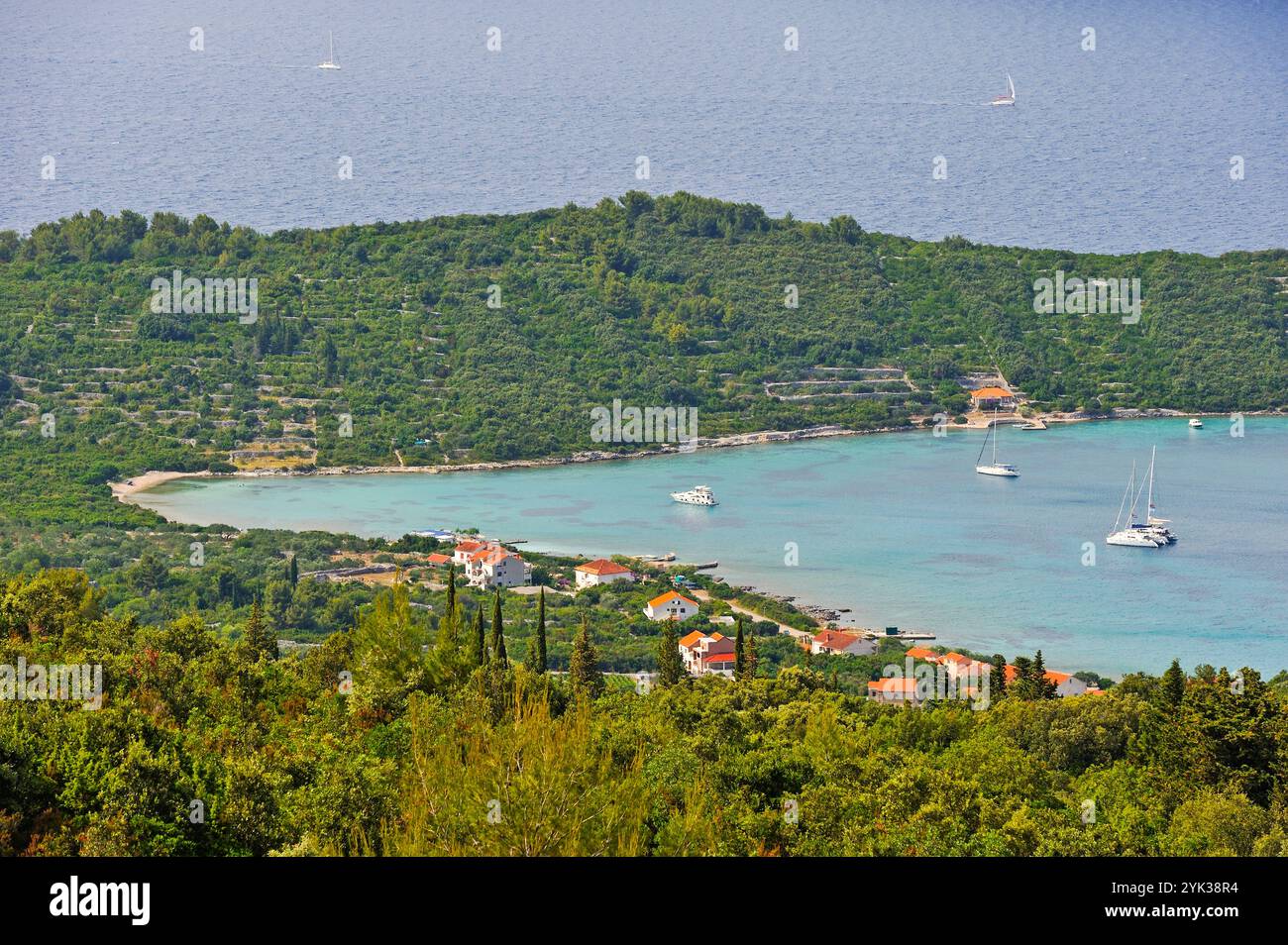 bay of Kneze (Kneza) on the north coast of Korcula island, Croatia ...