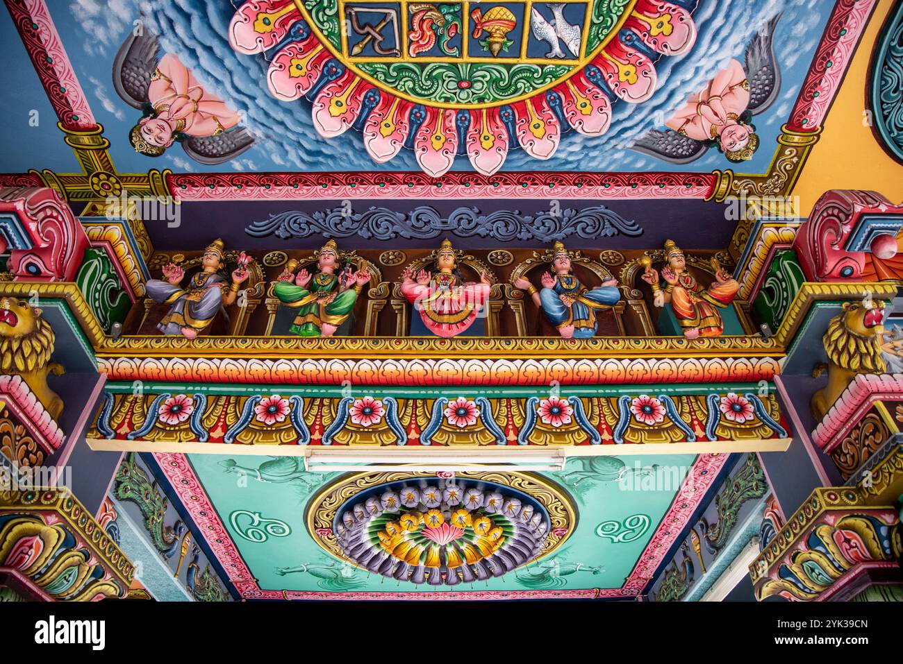 Colorful interior of the Hindu temple Kannanur Mariamman Kovil, Port ...