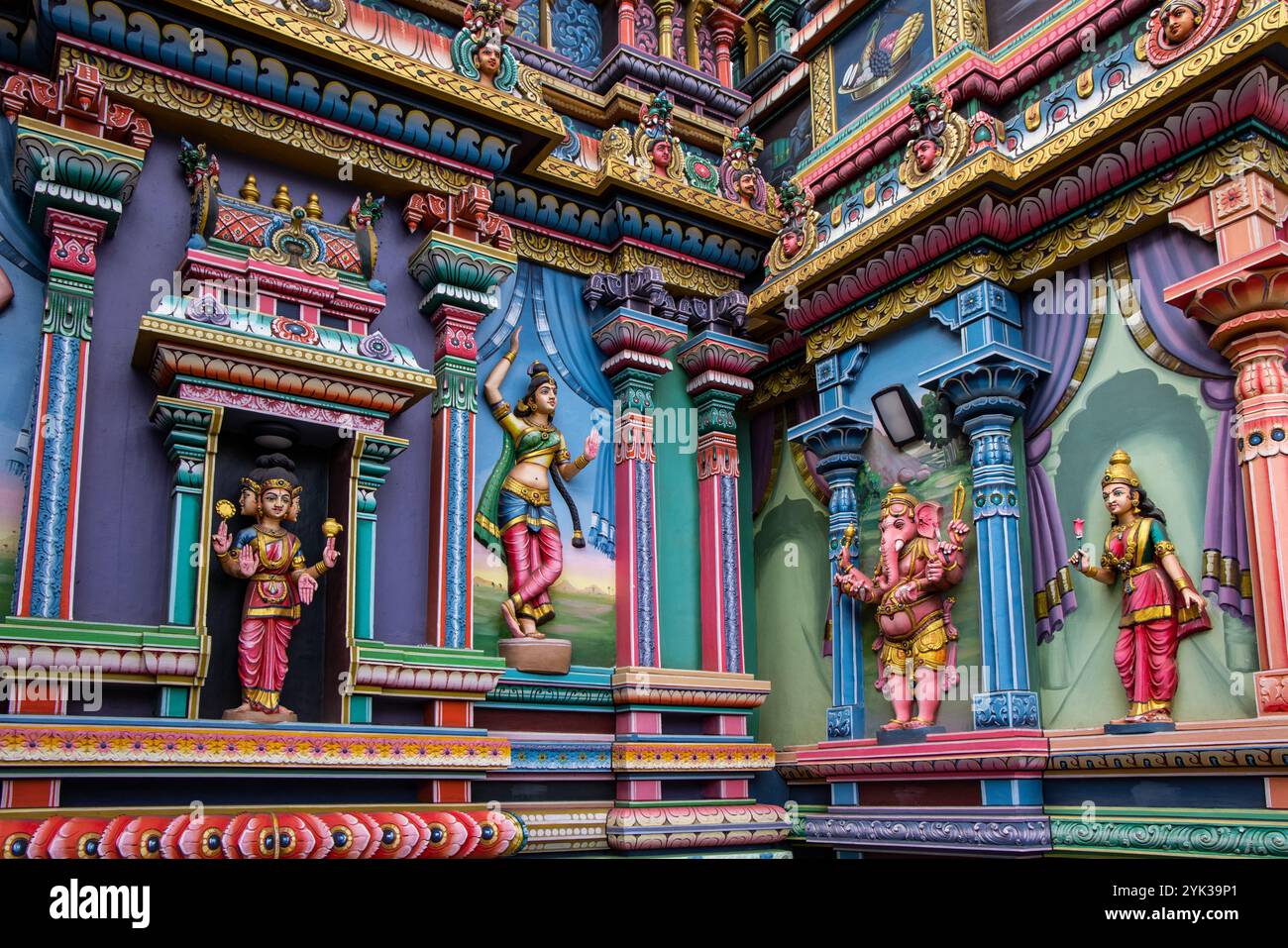 Colorful interior of the Hindu temple Kannanur Mariamman Kovil, Port ...