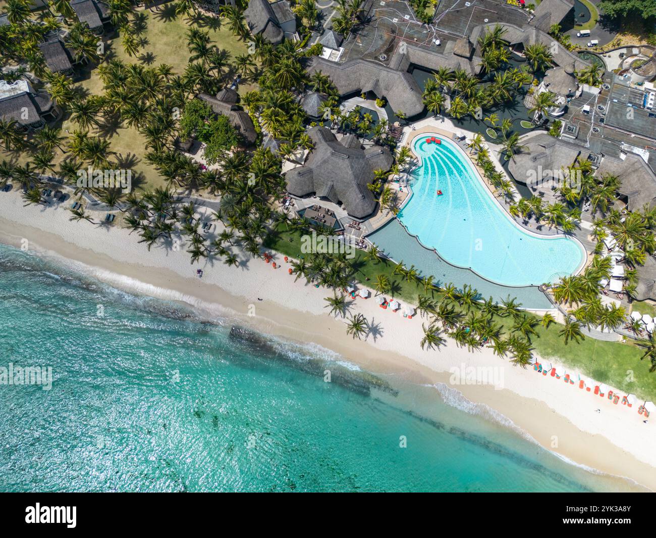 Aerial view of beach and swimming pool at Dinarobin Beachcomber Golf Resort Stock Photo - Alamy