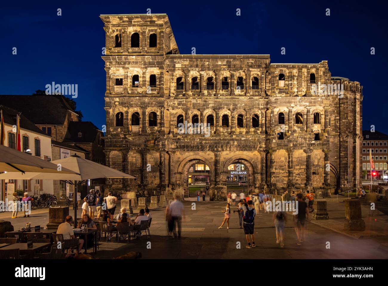 Porta Nigra ancient Roman city gate at night, Trier, Rhineland ...