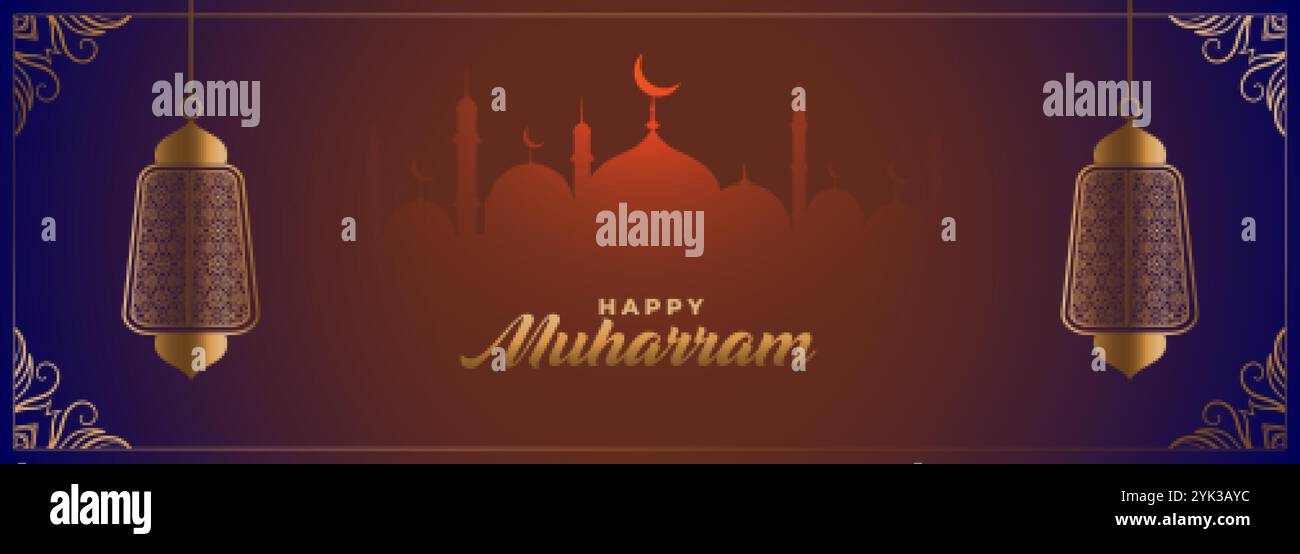 nice happy muharram banner with golden lanterns Stock Vector Image ...