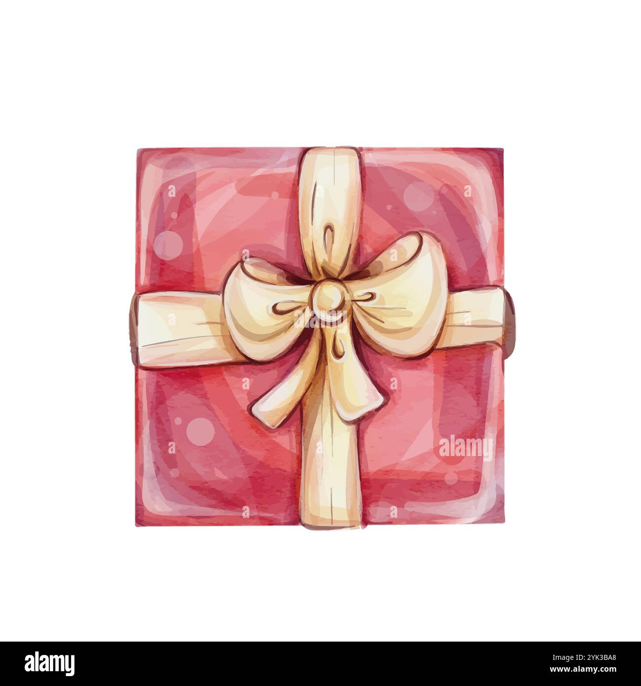 Watercolor gift with gold bow, red box for celebration. Template ...