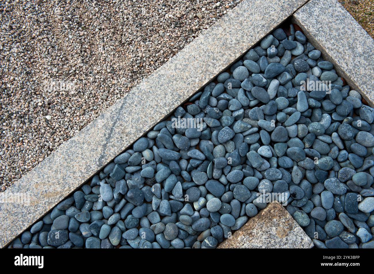 Karesansui dry landscape Zen rock garden corner border detail with gray ...
