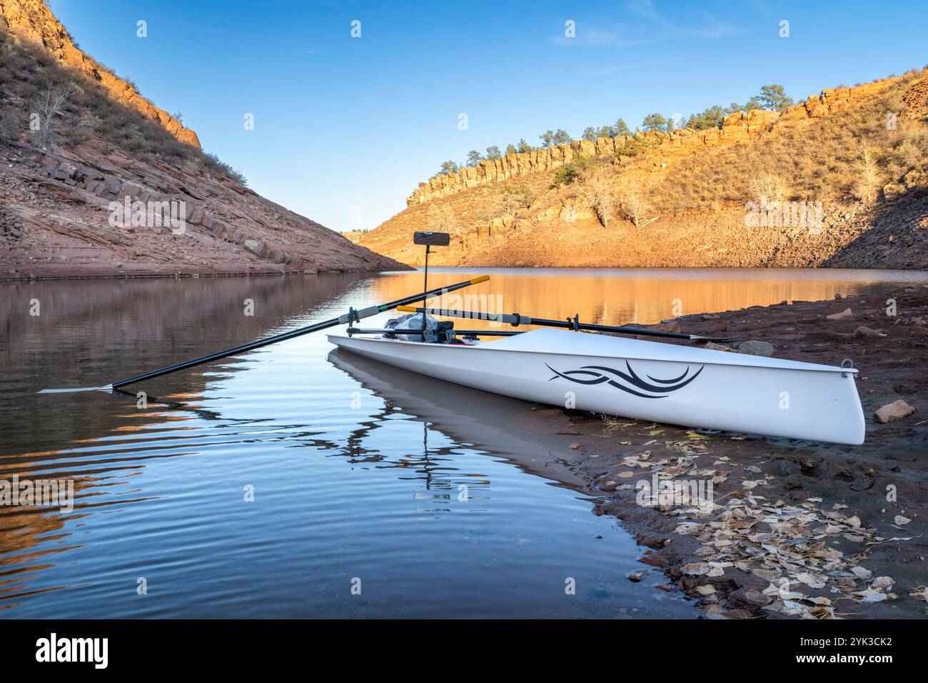 coastal sculling shell in sandstone canyon of Horsetooth Reservoir in ...