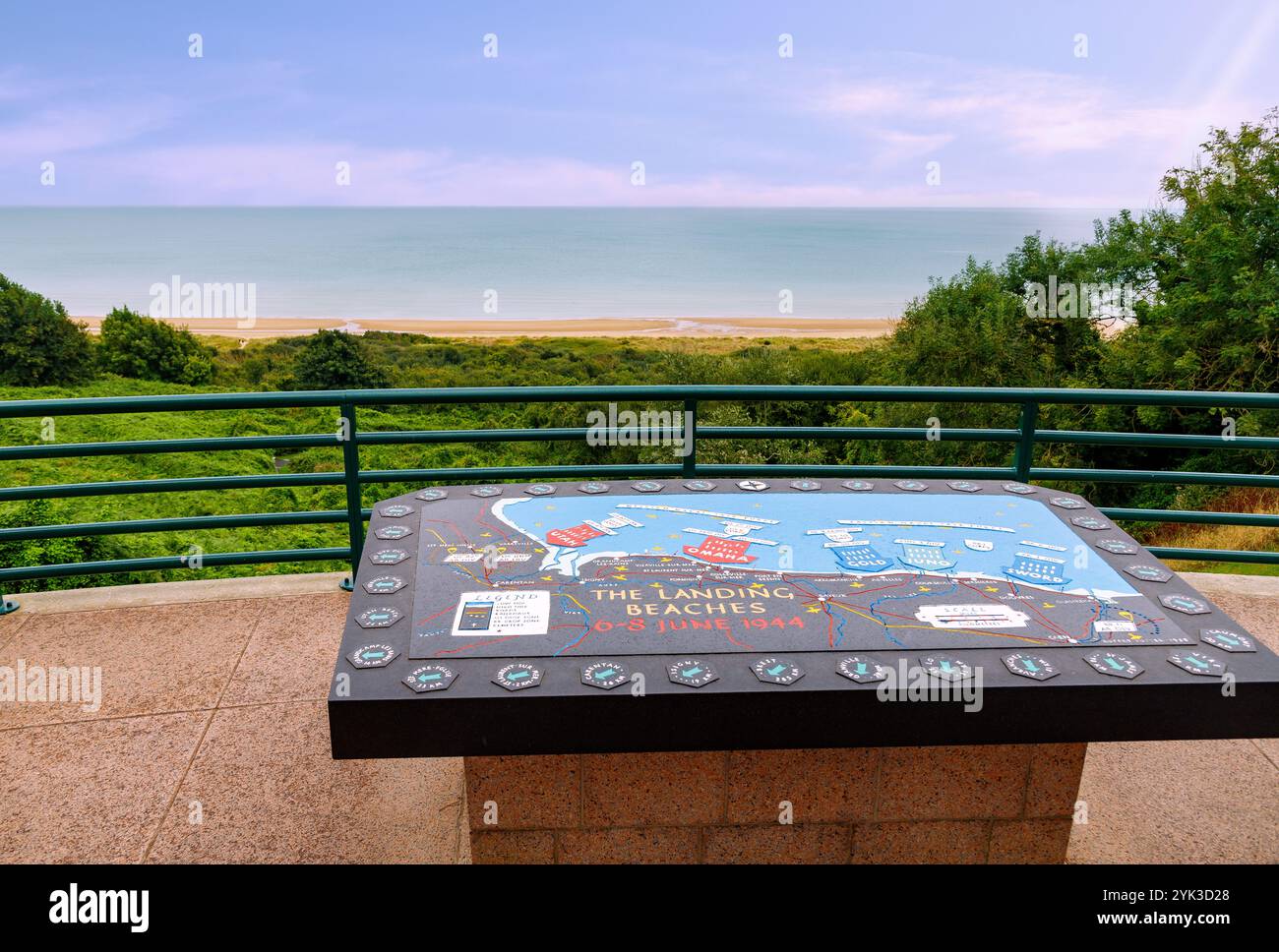 Overview board of the landing beaches and view of Omaha Beach, Saint ...