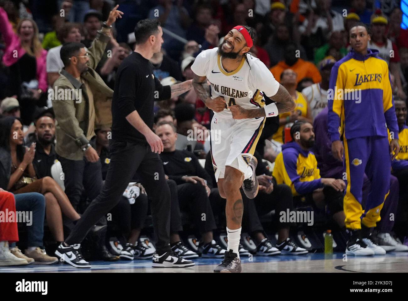 New Orleans Pelicans forward Brandon Ingram (14)celebrates after making ...