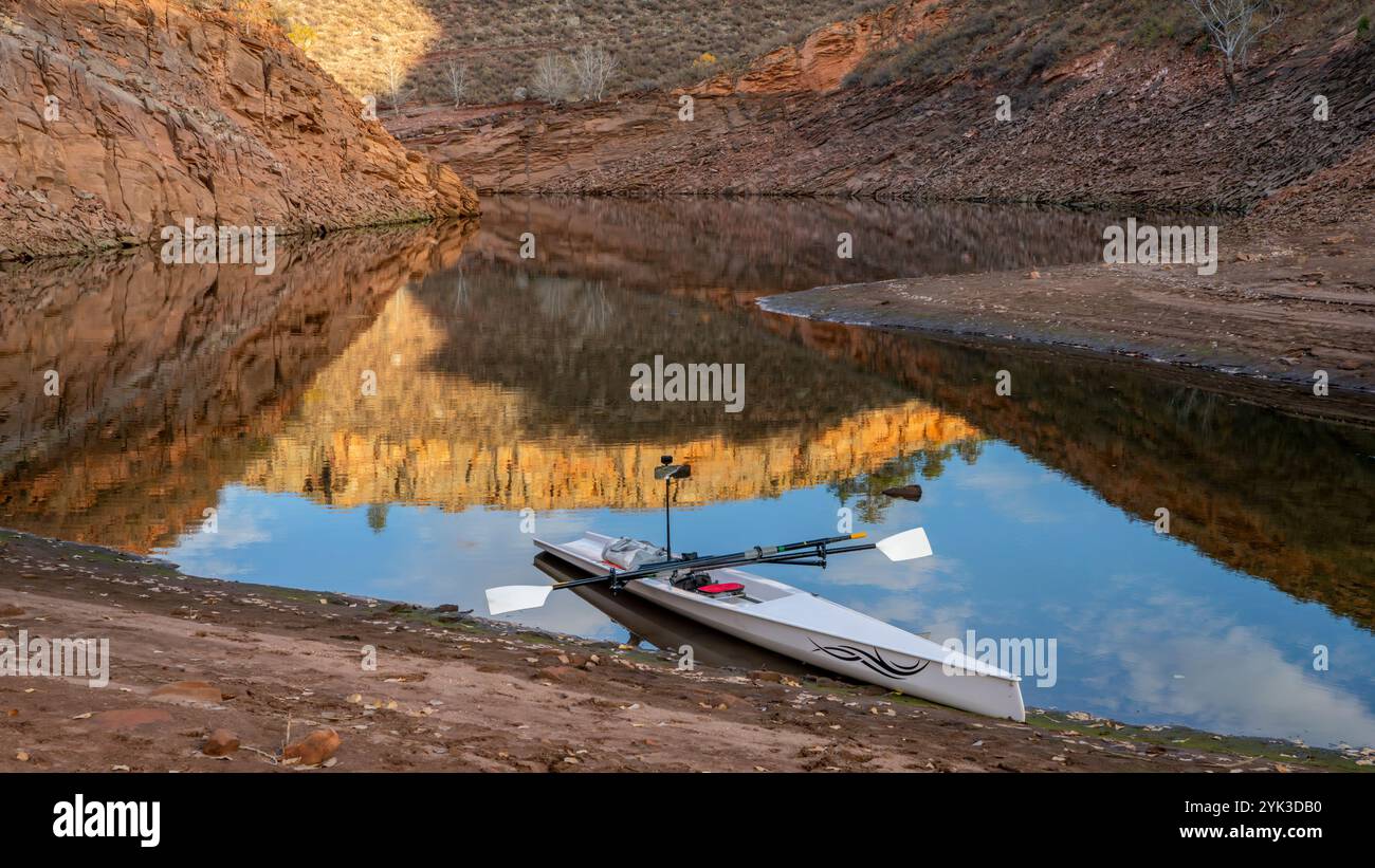 coastal sculling shell in sandstone canyon of Horsetooth Reservoir in ...