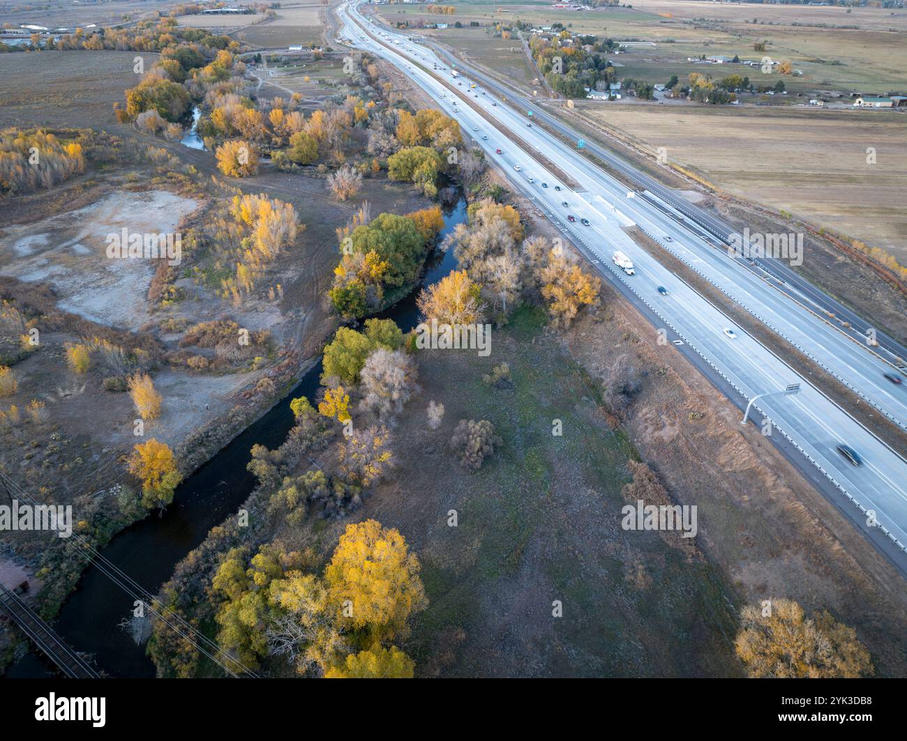 aerial view of Colorado landscape near Fort Collins with evening ...