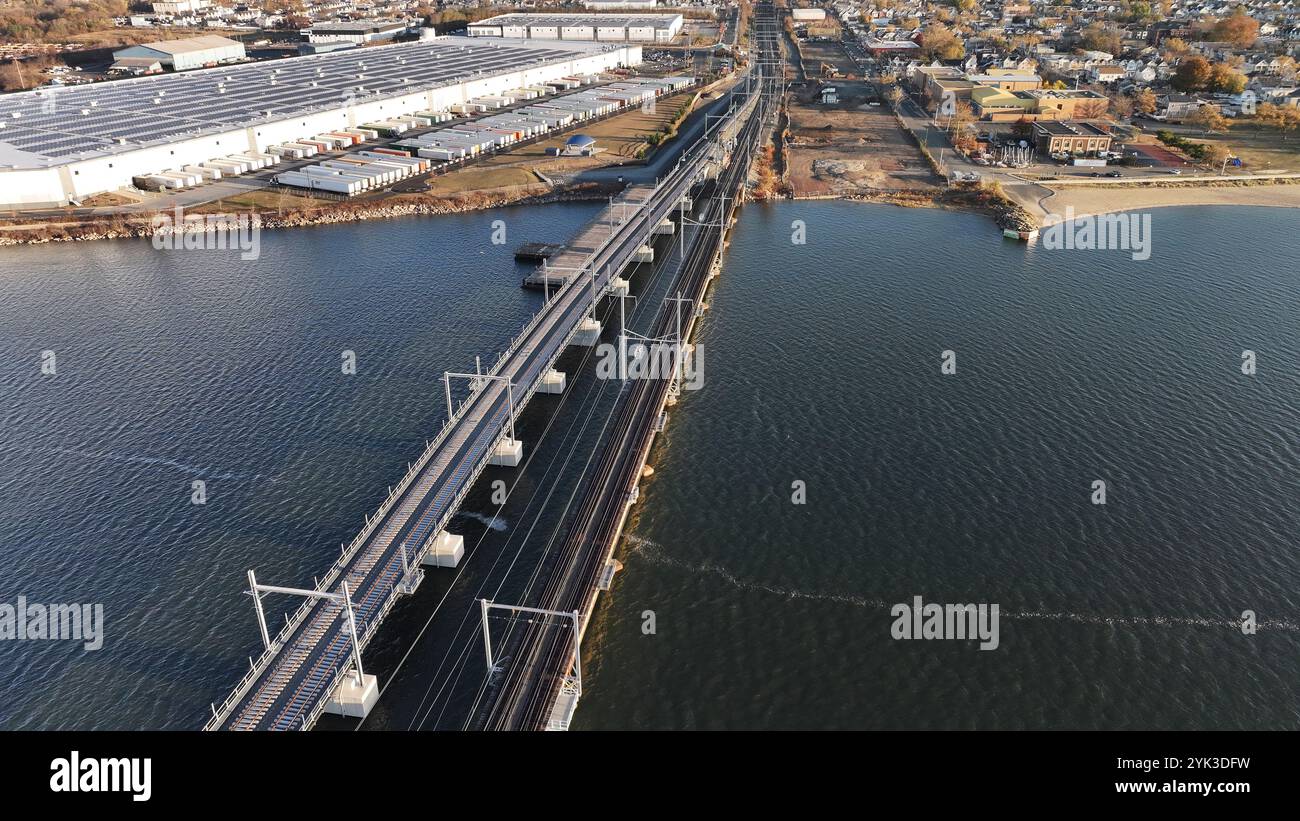 Aerial view of old River Draw Bridge with new one under construction on ...