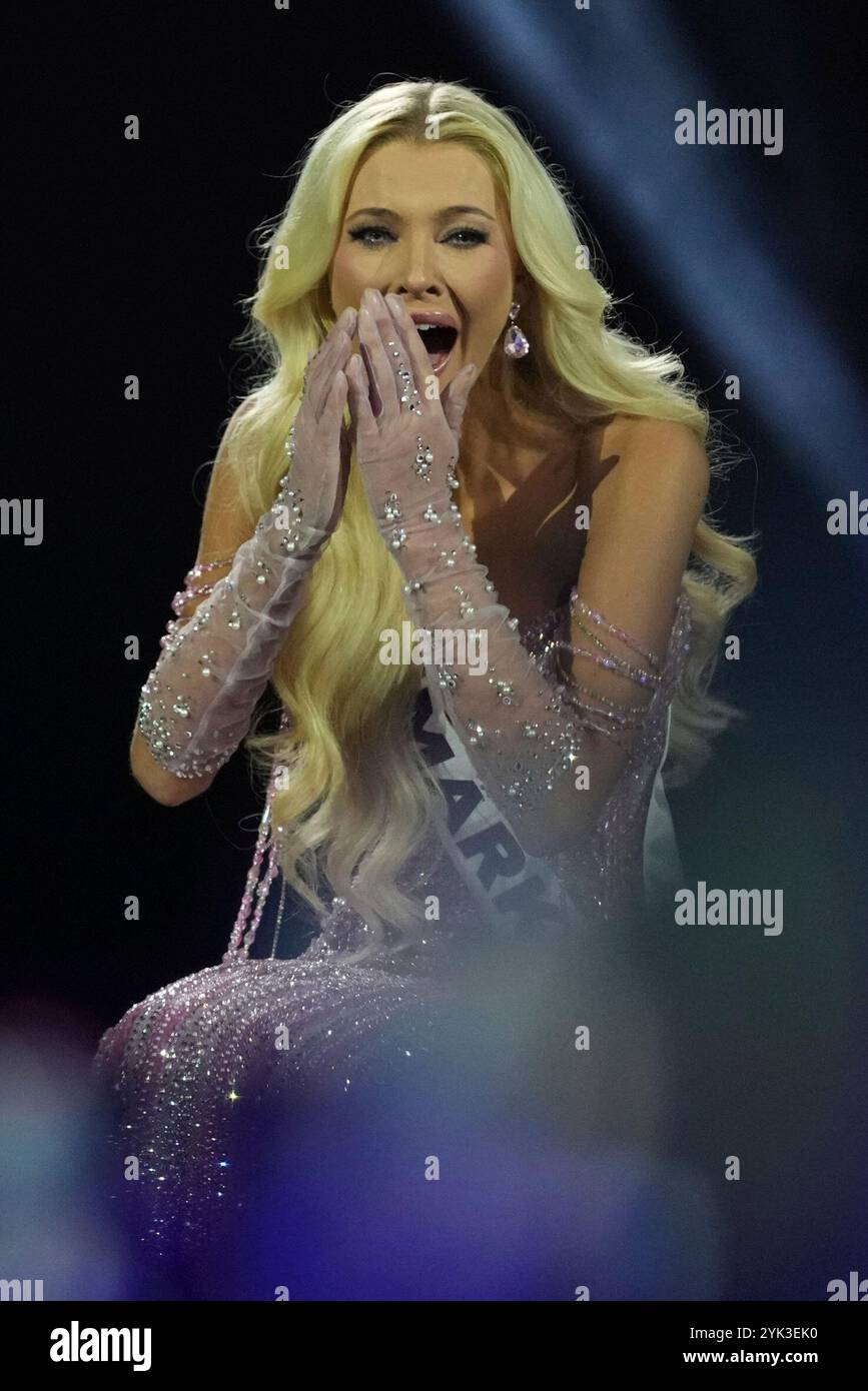Miss Denmark Victoria Kjær Theilvig reacts after winning the 73rd Miss ...