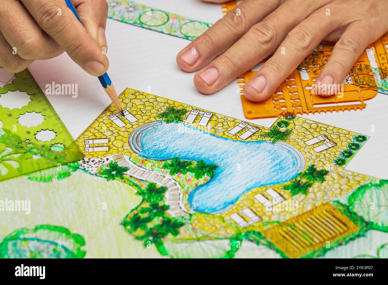 Landscape architect student learning garden plan design Stock Photo - Alamy