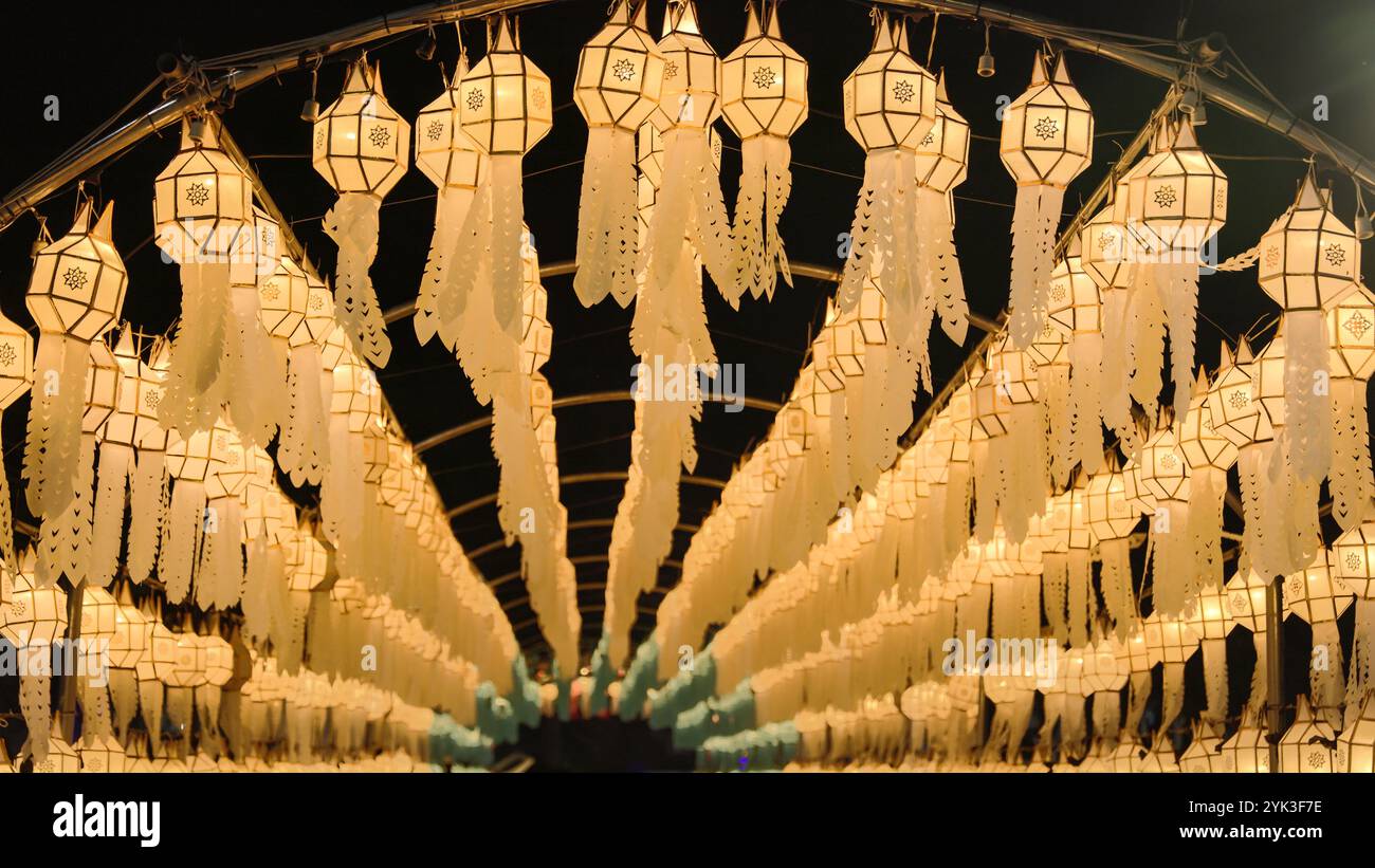 Paper lanterns in the Yee Peng Festival decorate around Chiang Mai ...