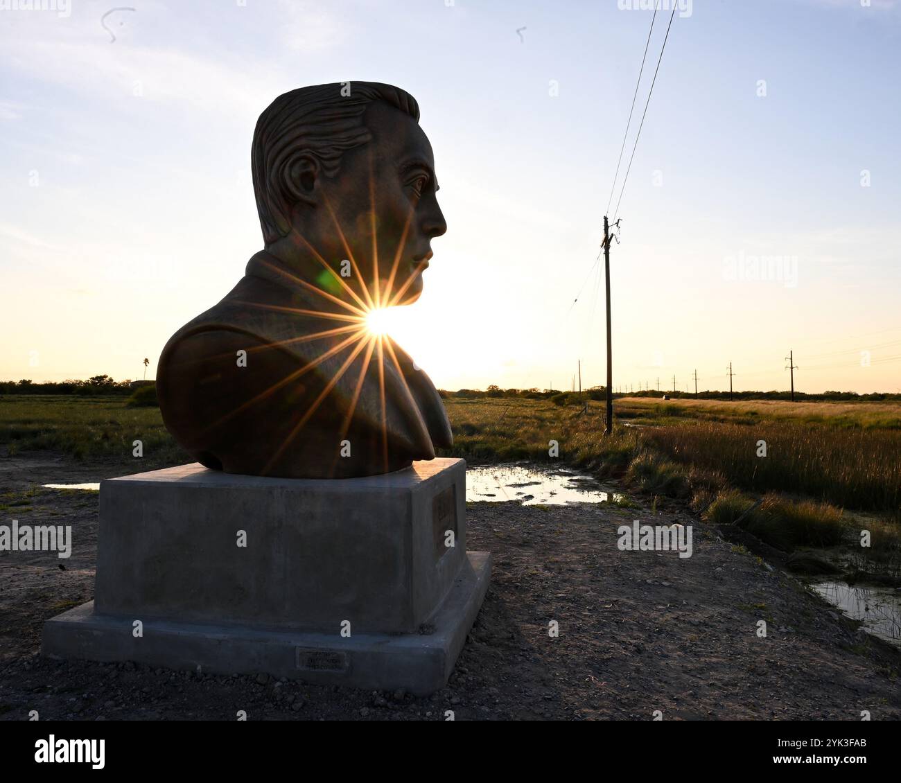 A bust of Elon Musk was erected along Highway 4 just outside of ...