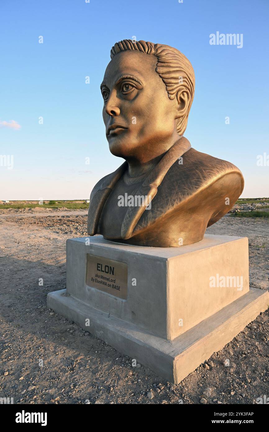 A bust of Elon Musk was erected along Highway 4 just outside of ...