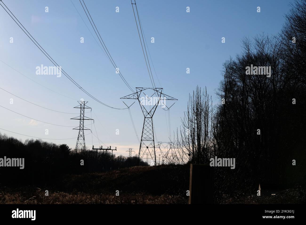 Power lines, microwave towers, electric lines and electric poles in ...