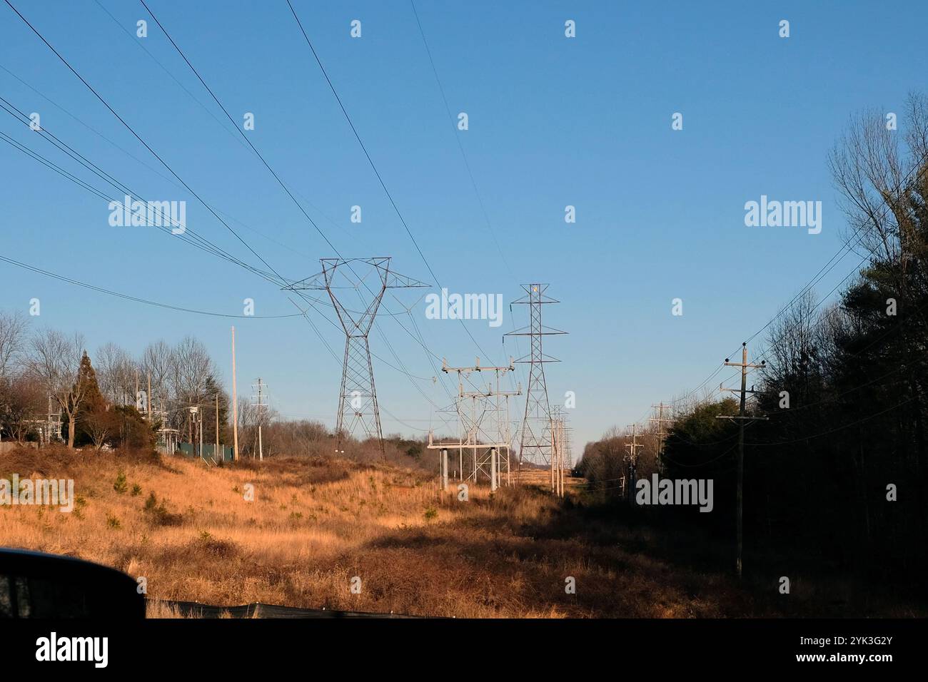 Power lines, microwave towers, electric lines and electric poles in ...