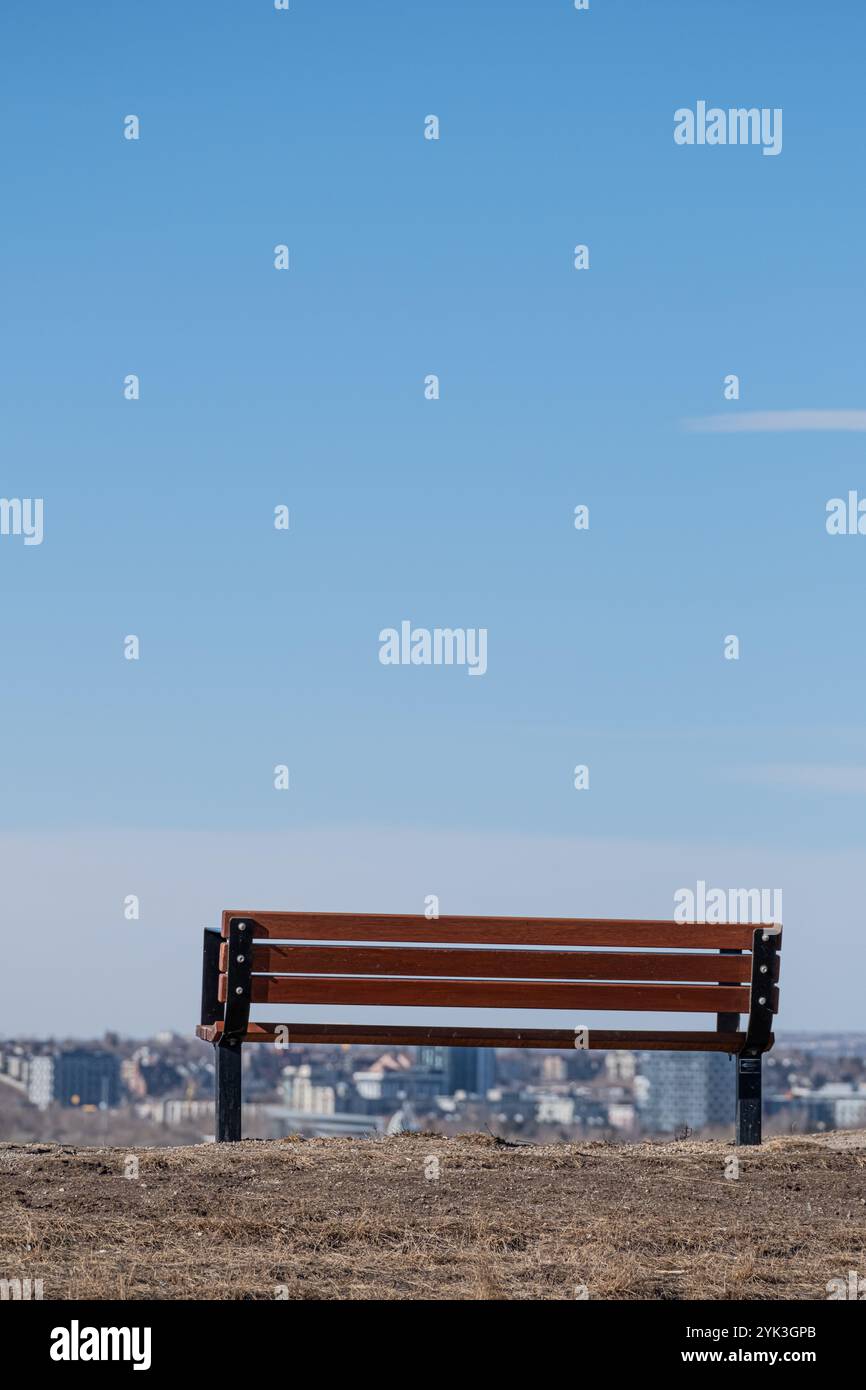 park bench with Calgary city skyline view Stock Photo - Alamy