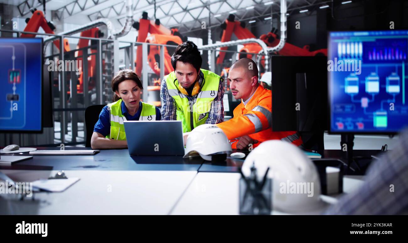 Car Factory Automation. Diverse Workers Using Control Computers Stock ...
