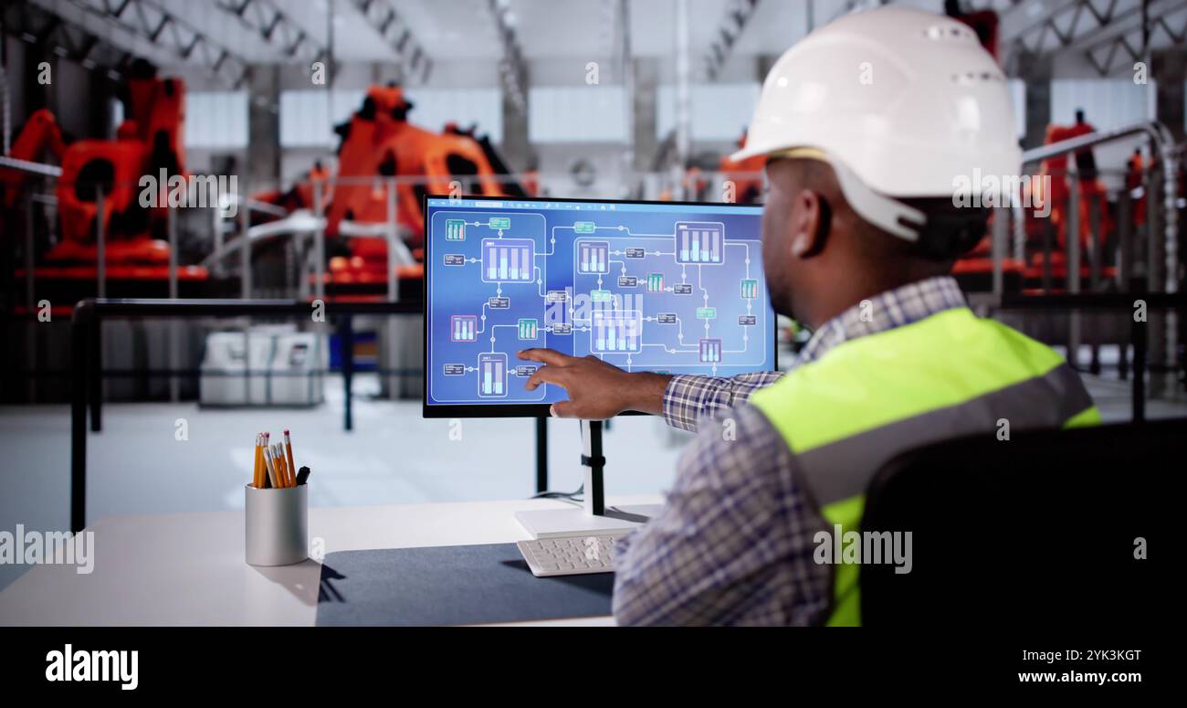Men In Automotive Car Factory Using Scada System Stock Photo - Alamy