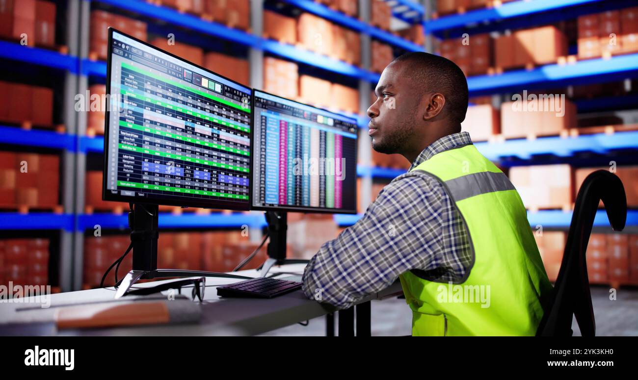Warehouse Inventory Management On Computer. Staff In Office Stock Photo ...