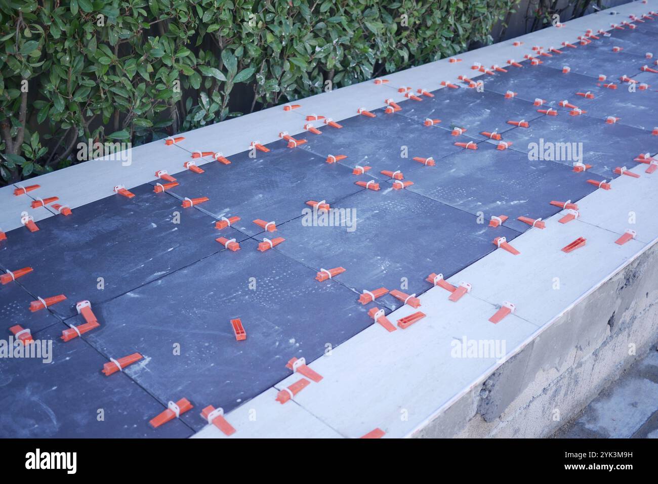 Recently Installed Black Tiles with Spacers on the Outdoor Surface for ...