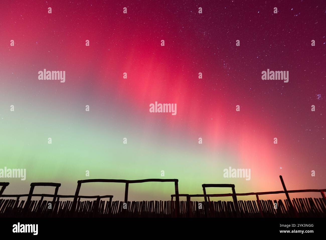Northern lights at the Pömmelte ring sanctuary, a prehistoric circular ...