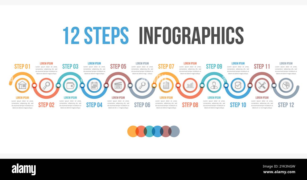 Infographic template with 12 steps or options, workflow, process ...