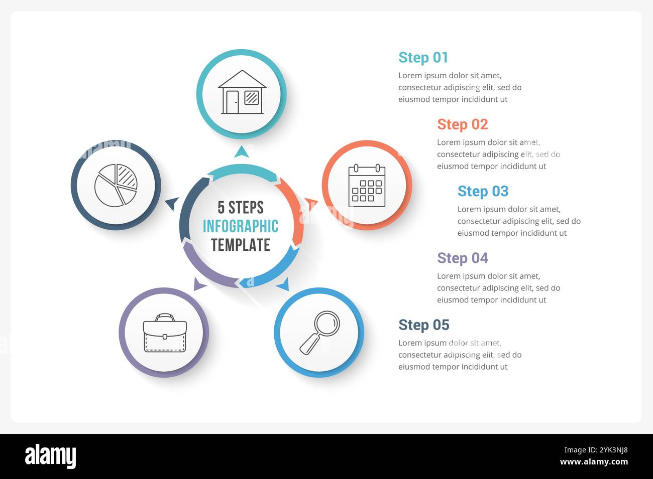 Circle infographics template with five elements, can be used as process ...