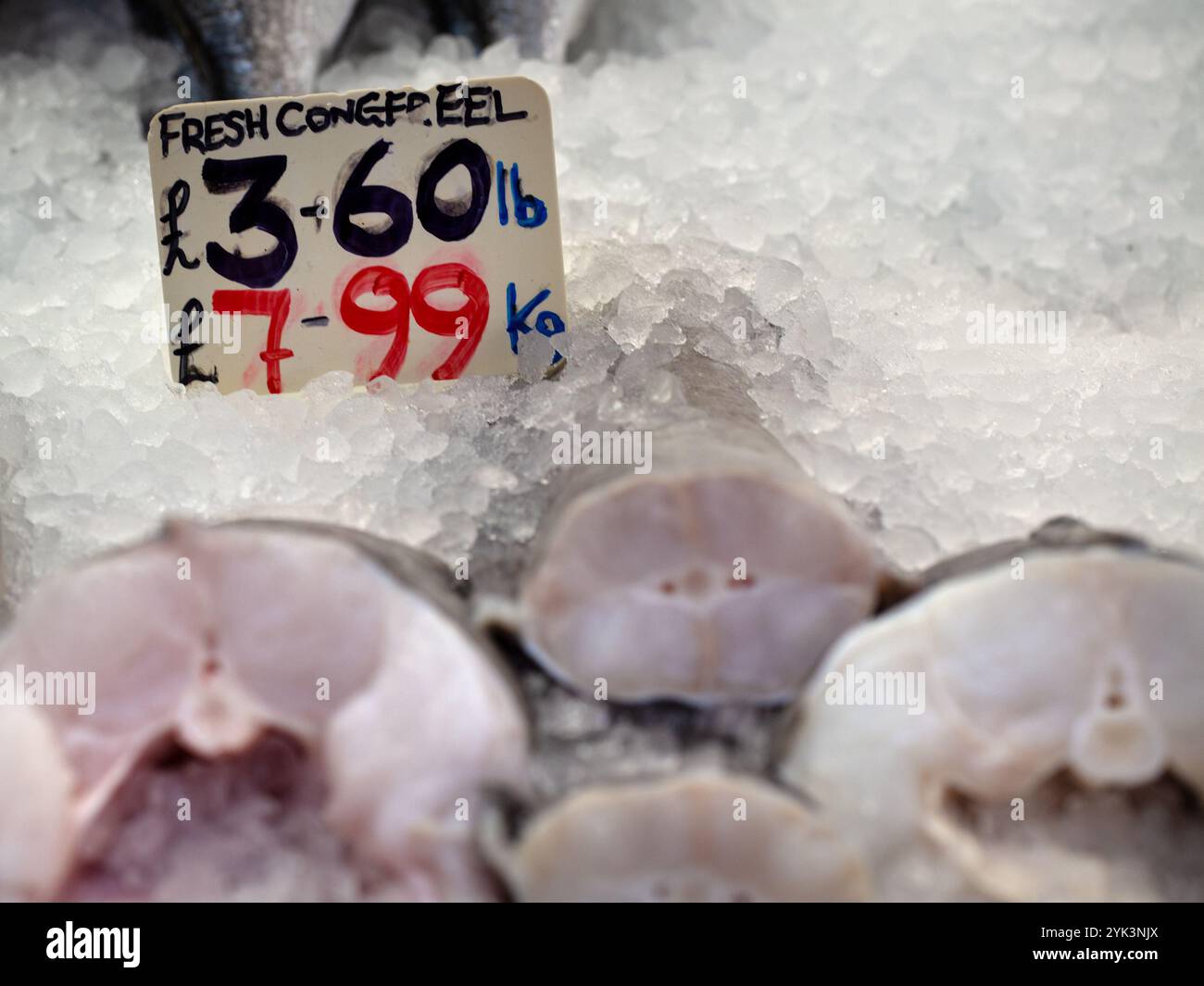 LONDON, UK - NOVEMBER 06, 2024: Fresh raw Conger Eel for sale on a ...