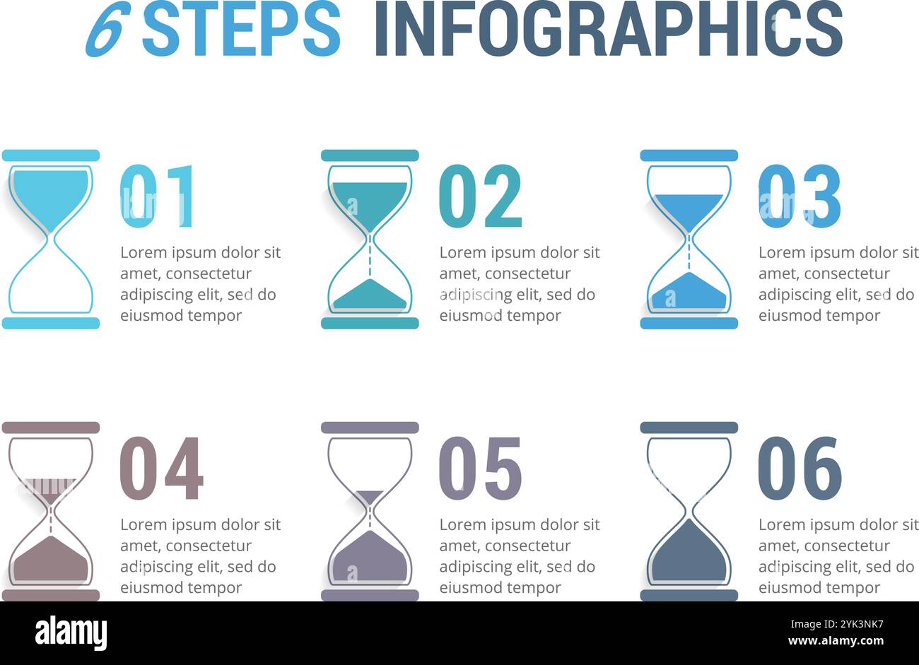 6 Steps infographics with hourglass, vector eps10 illustration Stock ...