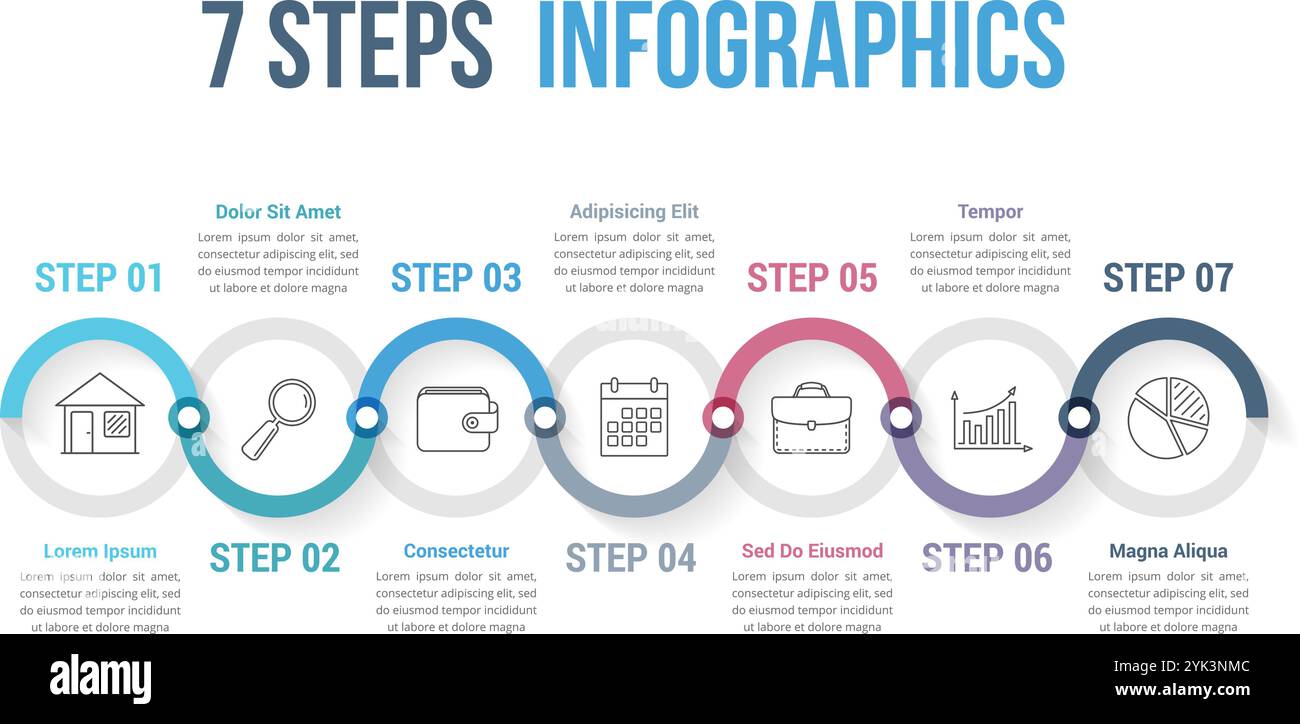 Infographic template with 7 steps or options, workflow, process diagram ...