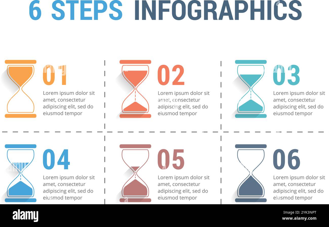 6 Steps infographics with hourglass, vector eps10 illustration Stock ...