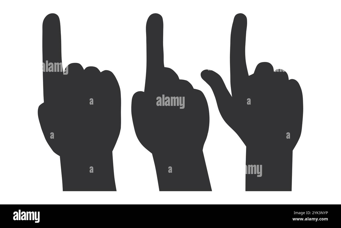 Hands Up Gesture Silhouette Vector. Hand Gesture Number One. Hand Up ...