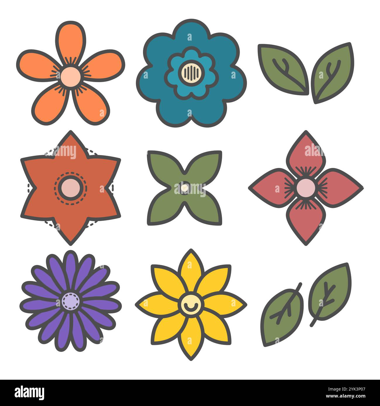 Colorful Simple Flower Vector. Decorative Flower Elements. Simple ...