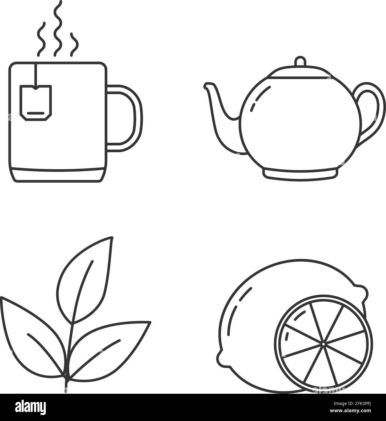 Tea line icons - tea mug, leaves, lemon, teapot, vector eps10 ...