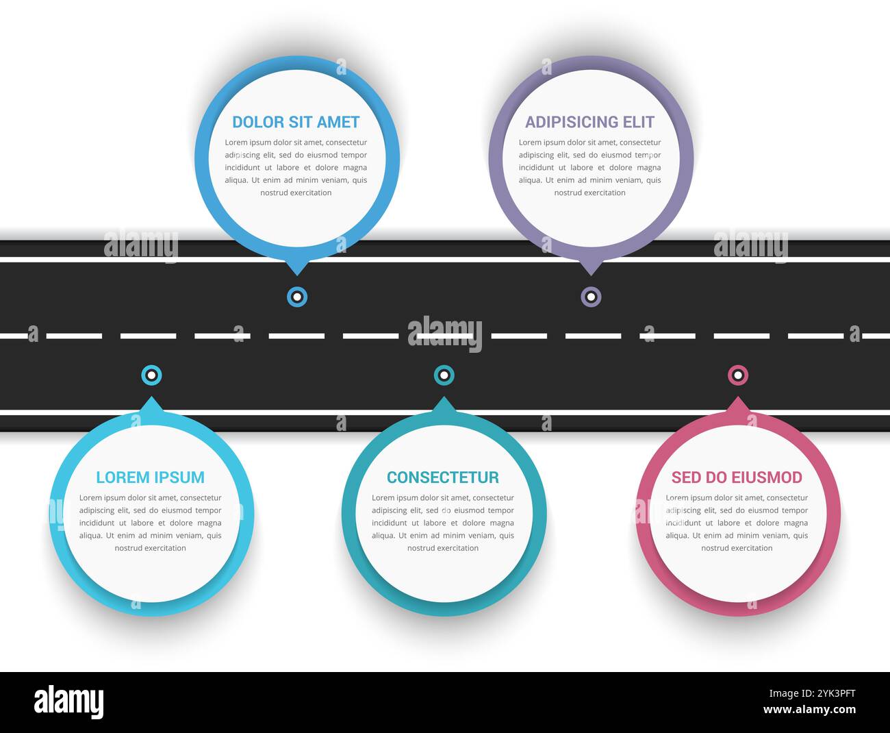 Road infographics with five pointers with place for your text, vector ...