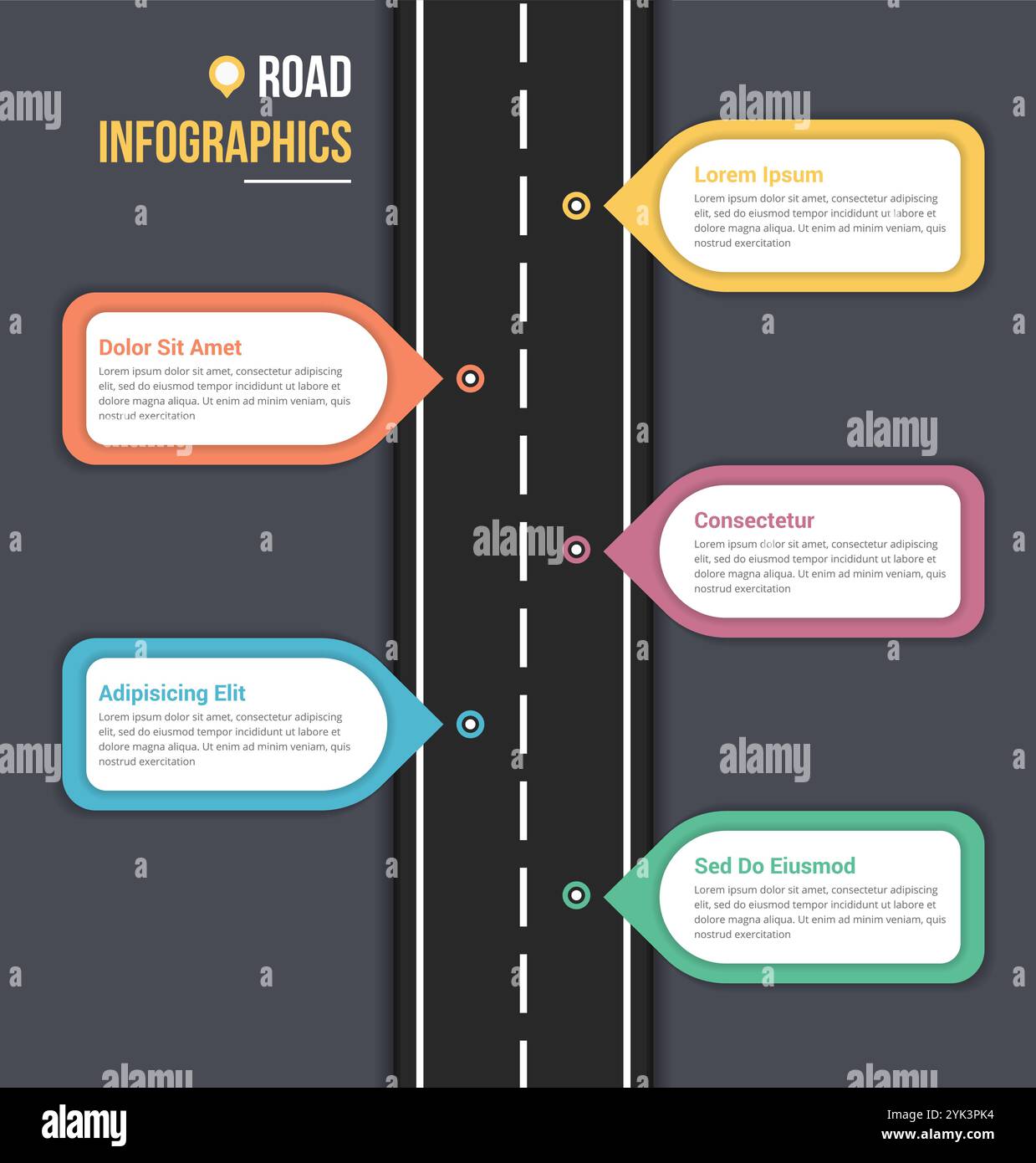 Road infographics with five pointers with place for your text, vector ...