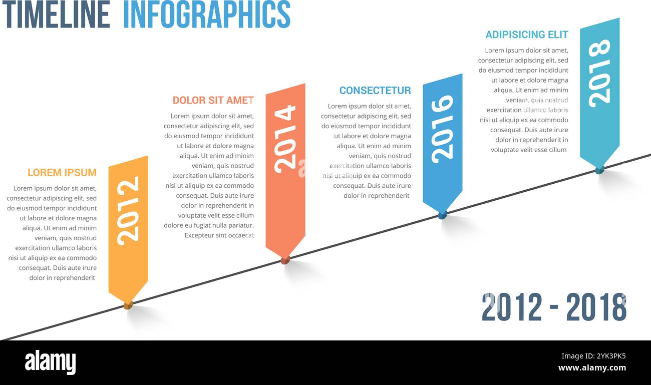 Timeline infographics template with diagonal line and four pointers ...