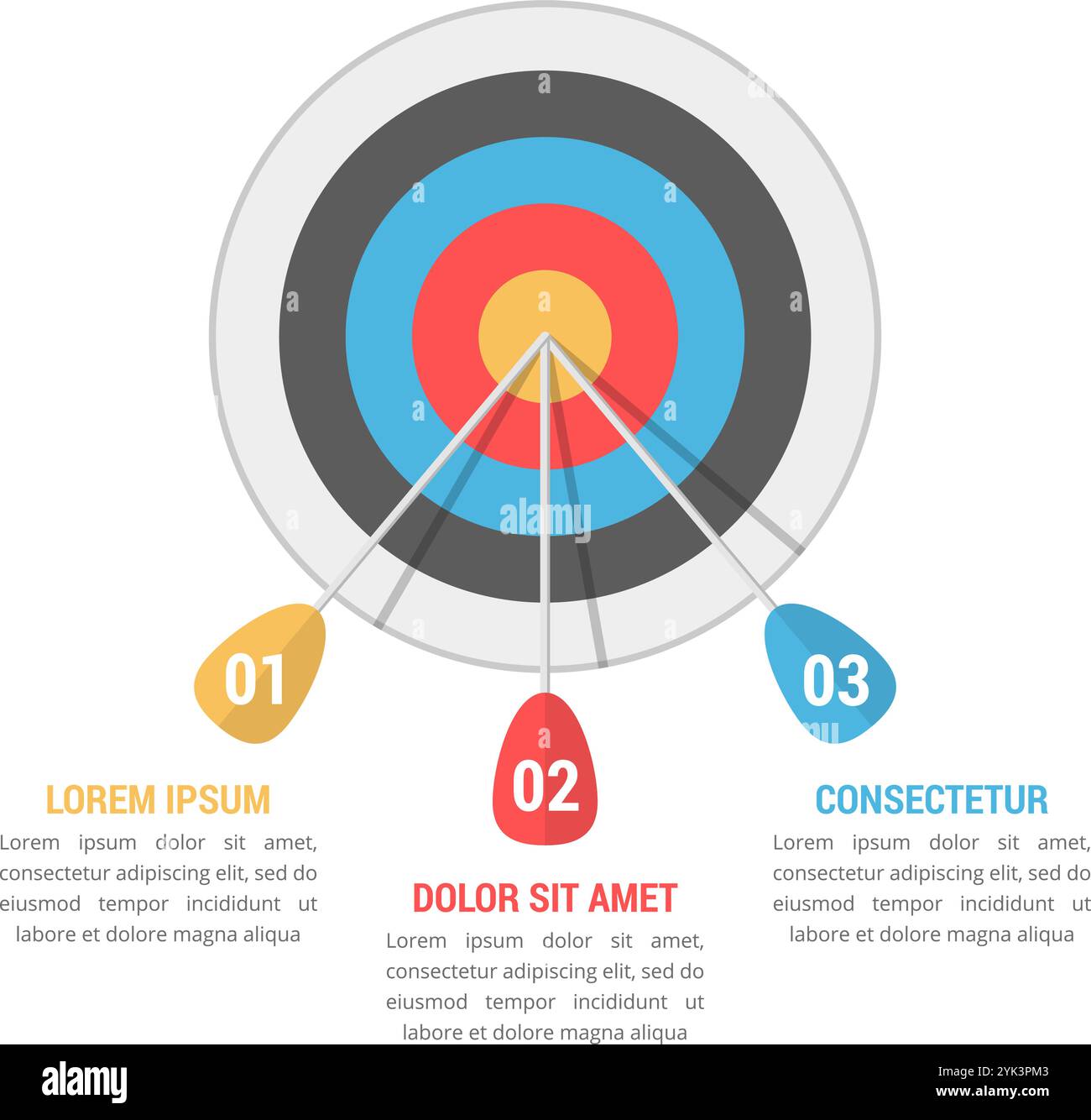 Target with three arrows, three steps or options infographics, vector ...