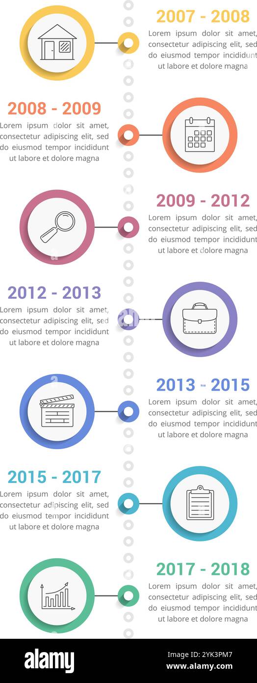 Vertical timeline infographics template with line icons, workflow or ...