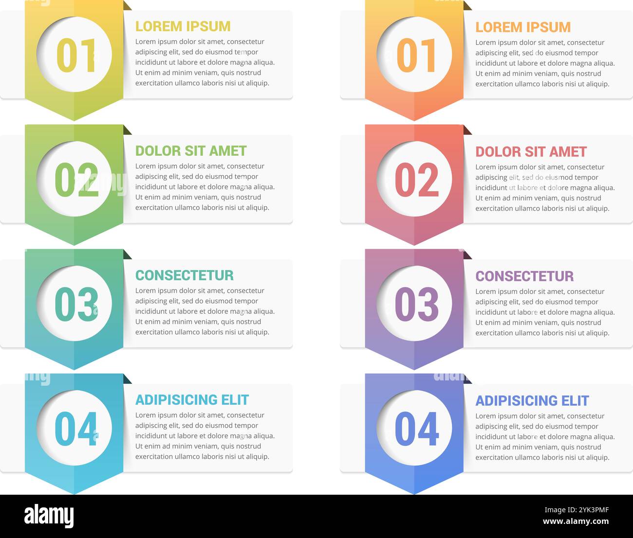 Infographic template with four vertical arrows, process, workflow ...