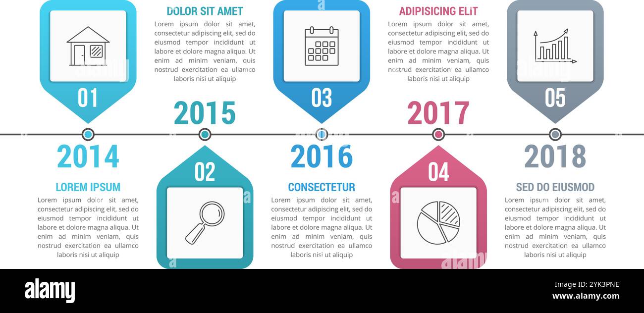 Timeline infographics template with line icons, workflow or process ...