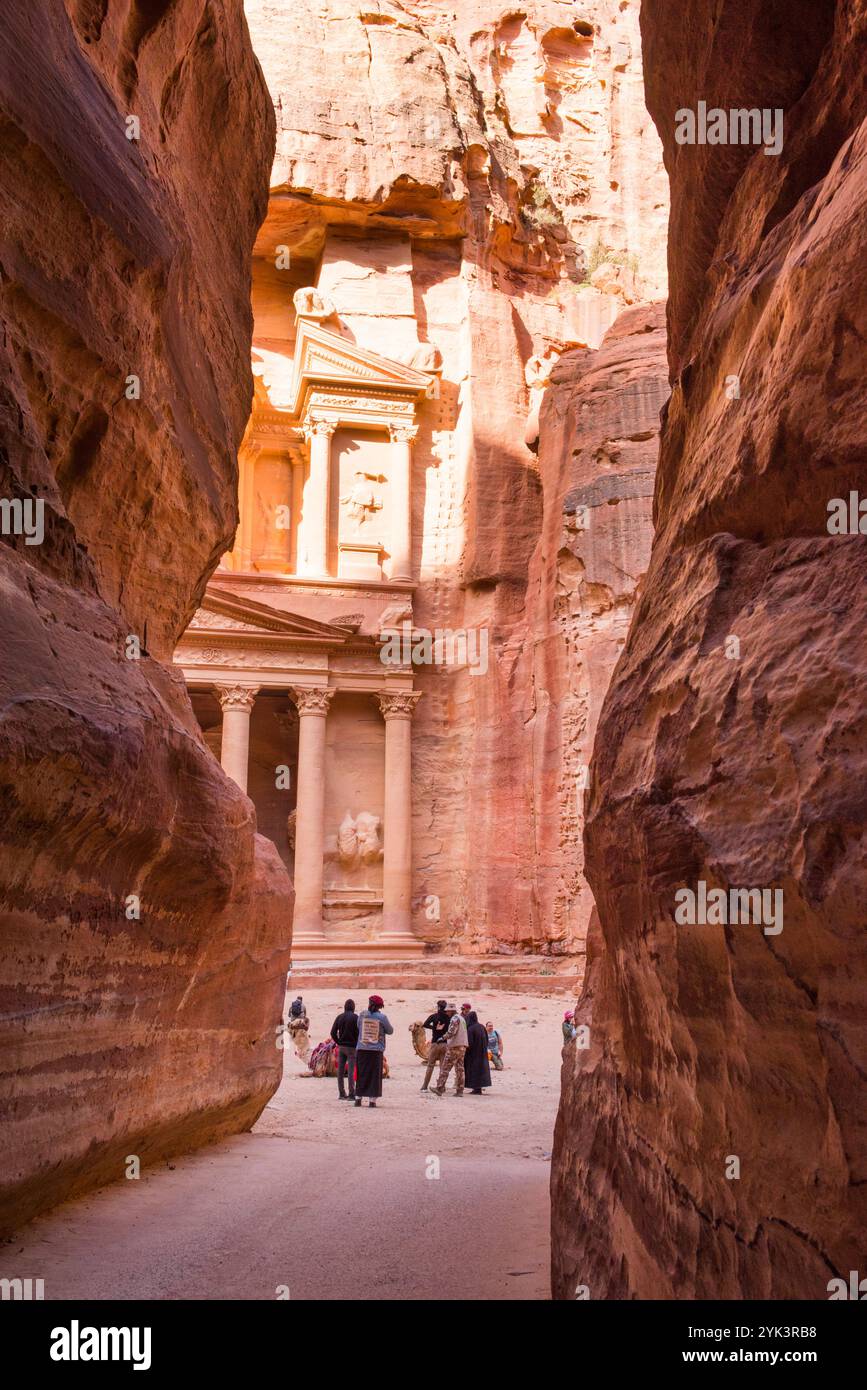 Al-Khasneh (treasory of the pharaoh) seen from the Siq, the iconic tomb ...