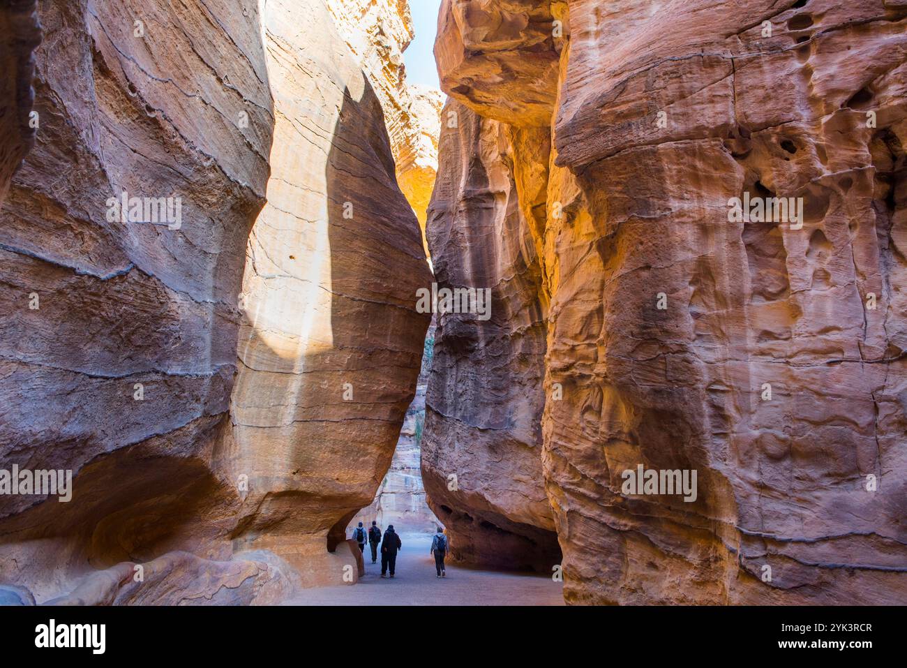 The Siq, narrow gorge leading to the Historic and archaeological Nabataean city of Petra, UNESCO ...