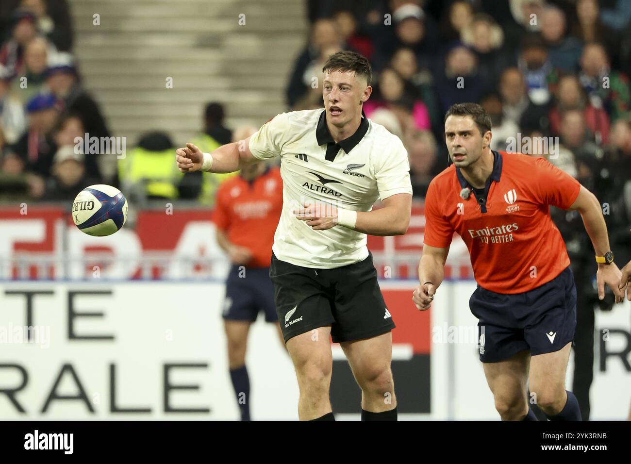 Cam Roigard of New Zealand, referee Nika Amashukeli of Georgia during ...