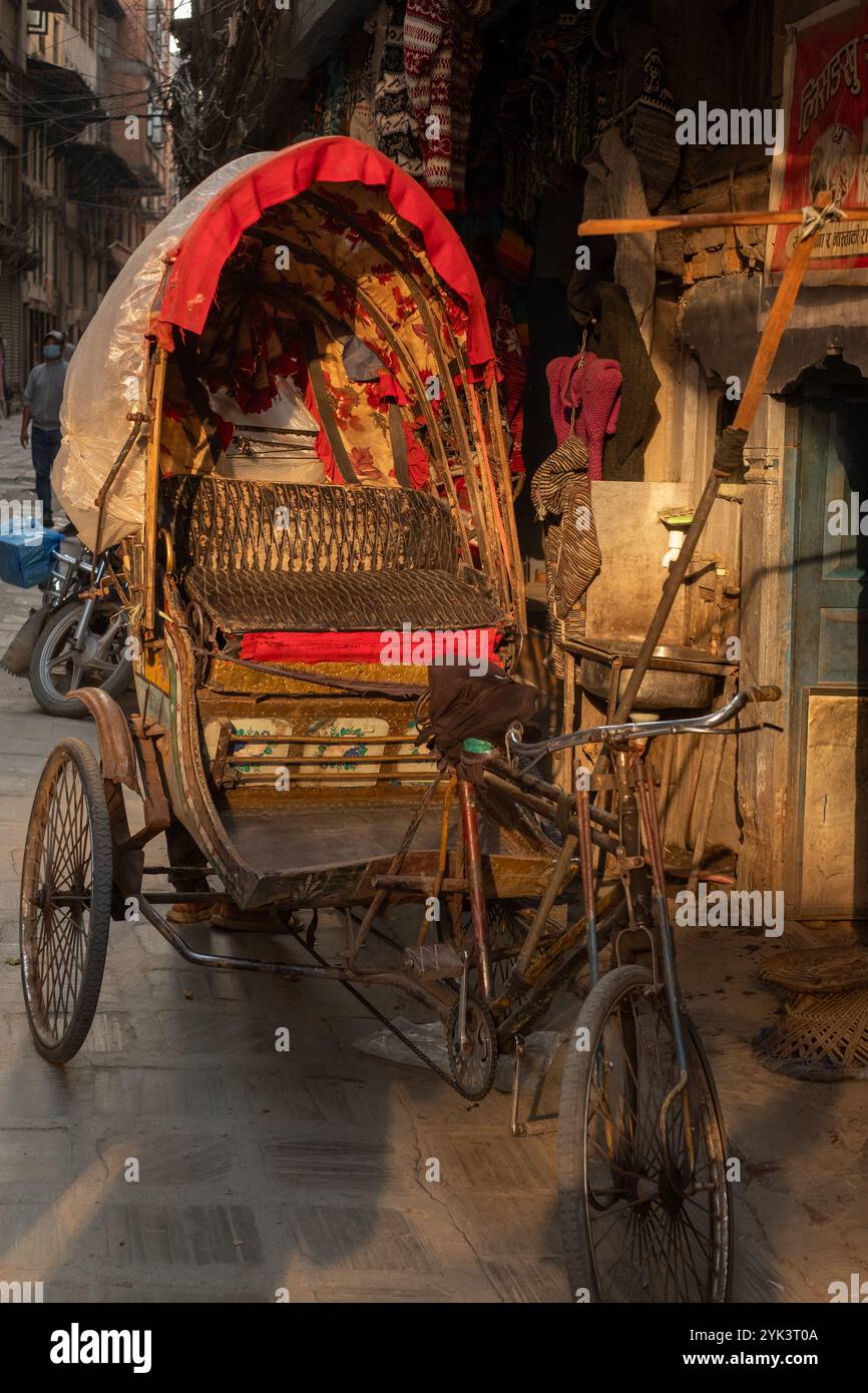 Vintage Rickshaw on a Narrow Street in Kathmandu, Nepal Stock Photo - Alamy